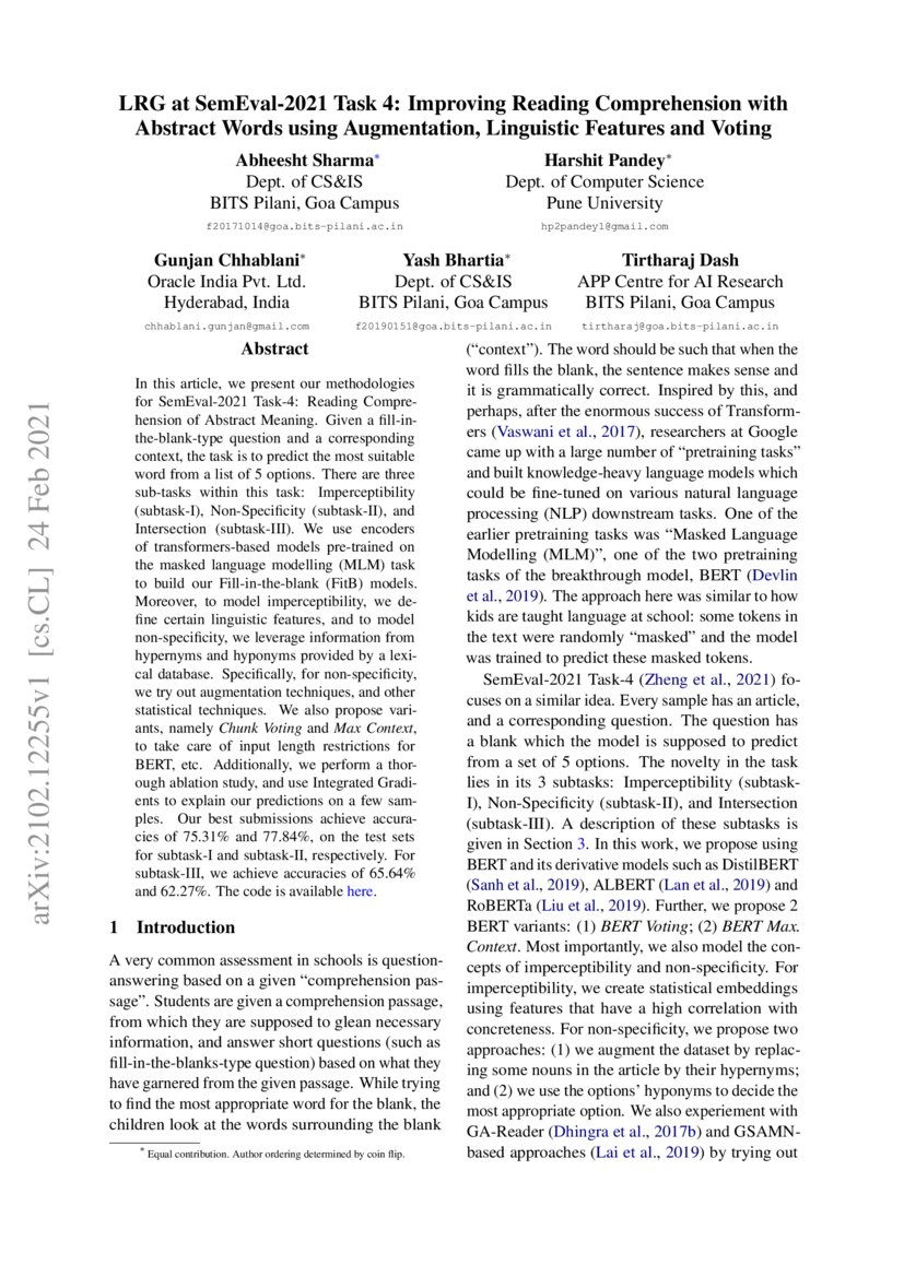 Lrg At Semeval 2021 Task 4 Improving Reading Comprehension With Abstract Words Using