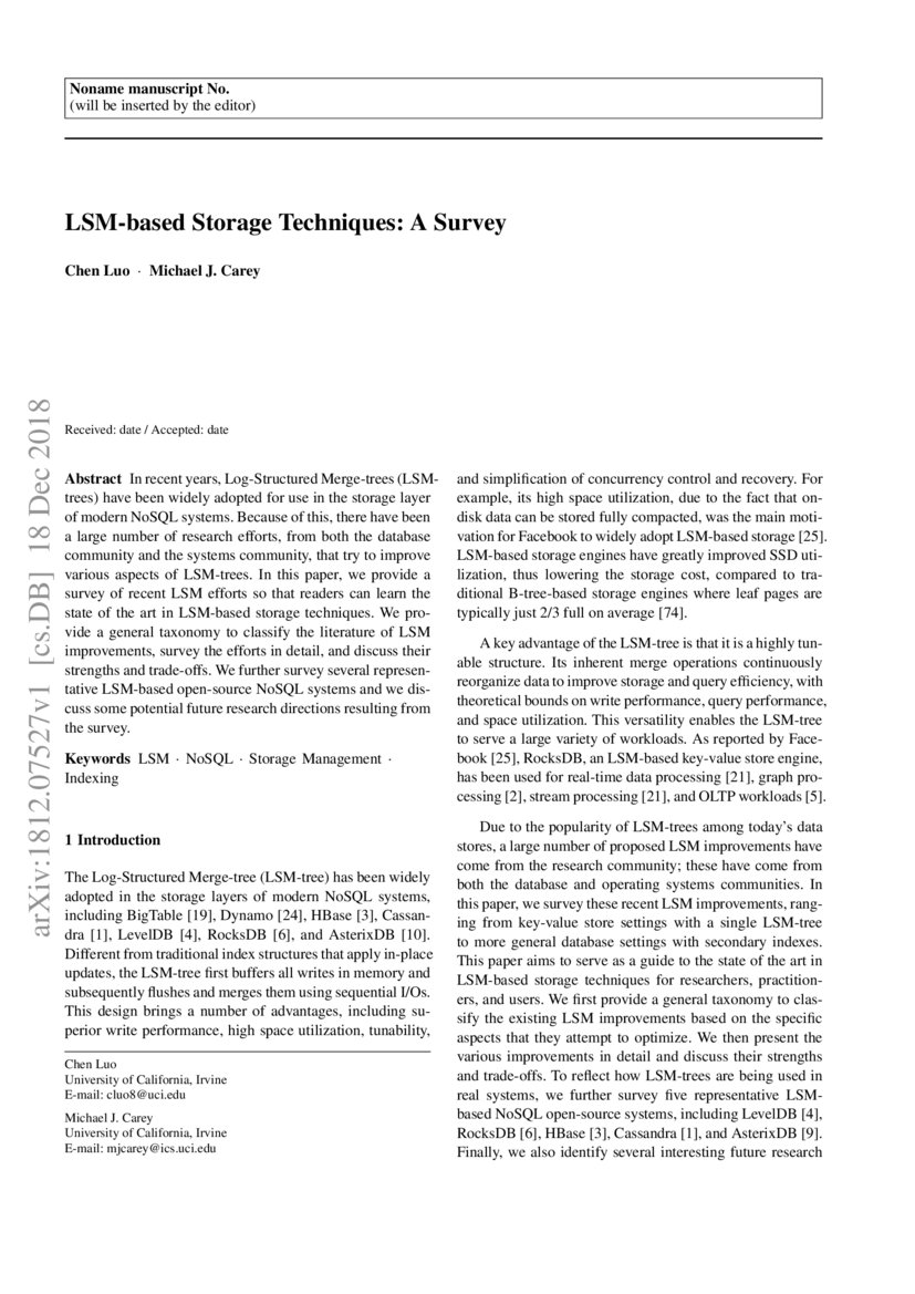 LSM-based Storage Techniques: A Survey | DeepAI