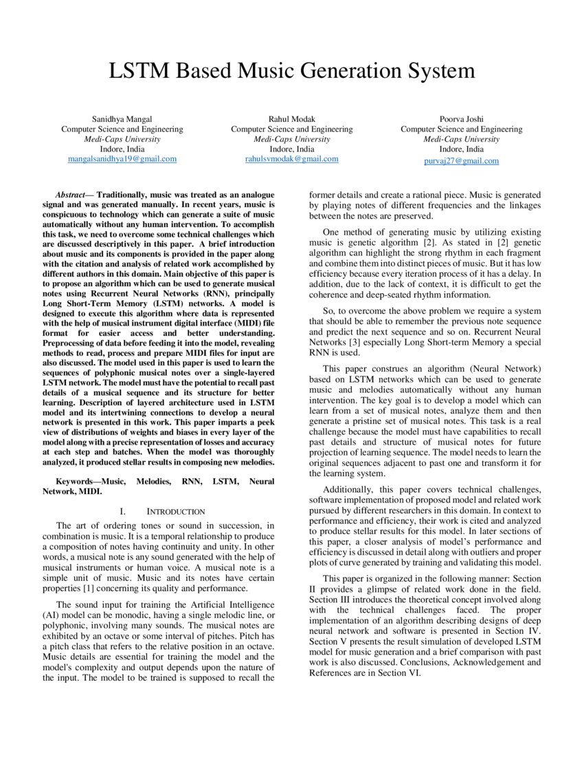 LSTM Based Music Generation System | DeepAI