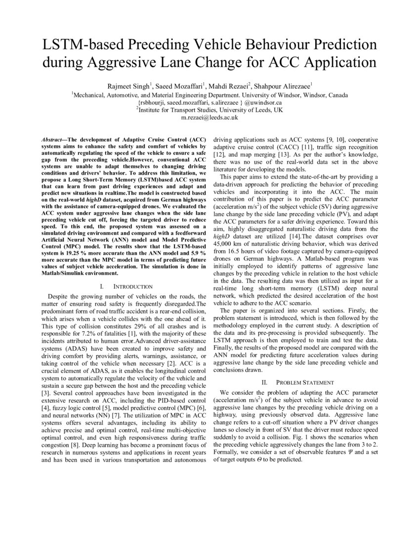 LSTM-based Preceding Vehicle Behaviour Prediction during Aggressive ... LSTM-based Preceding Vehicle Behaviour Prediction during Aggressive ...