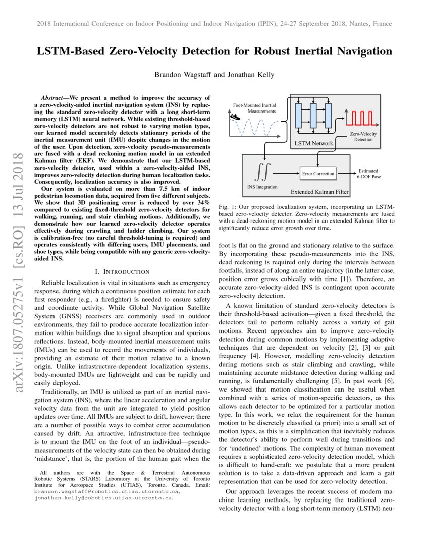 Lstm Based Zero Velocity Detection For Robust Inertial Navigation Deepai 9044