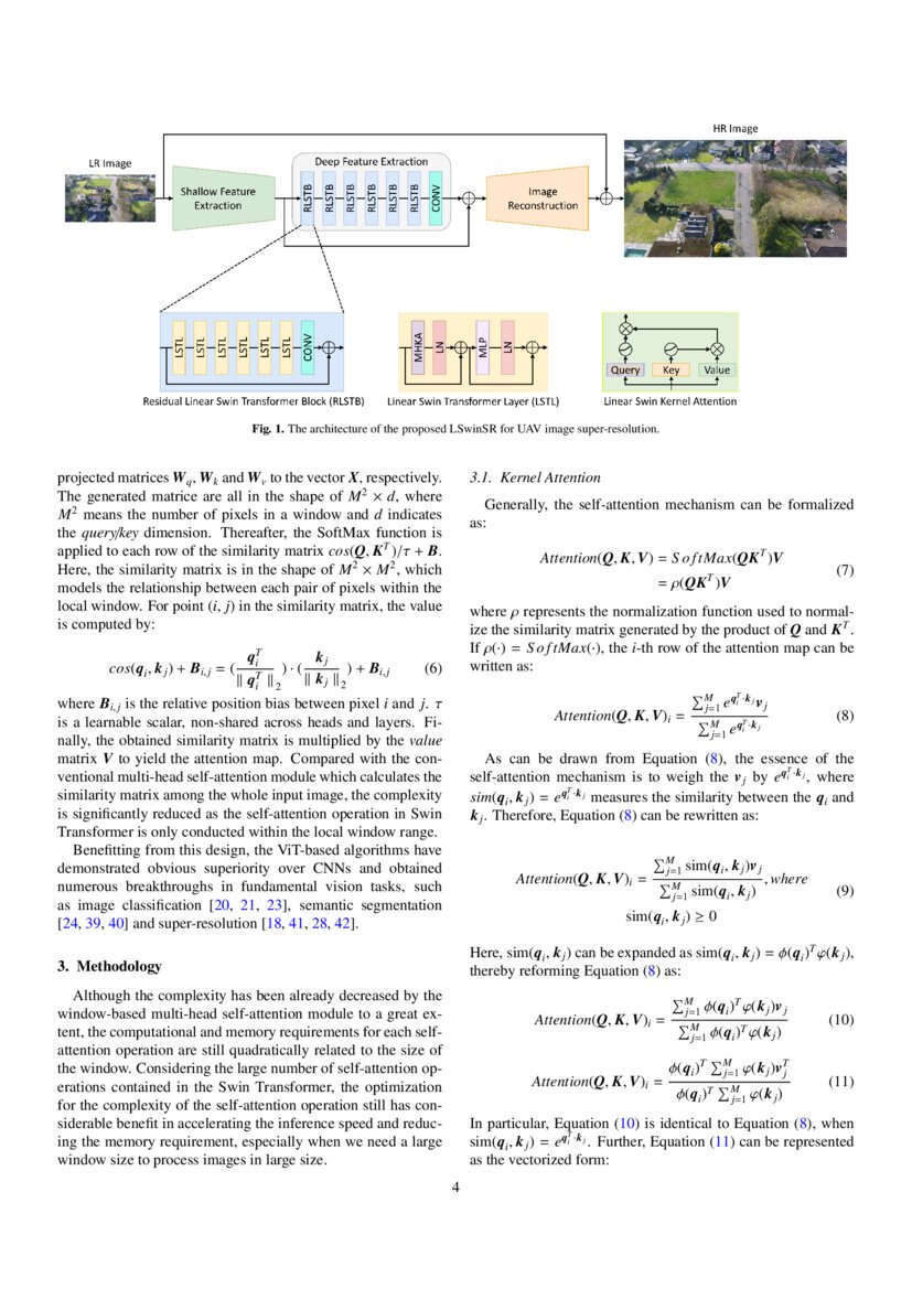 LSwinSR: UAV Imagery Super-Resolution based on Linear Swin Transformer | DeepAI