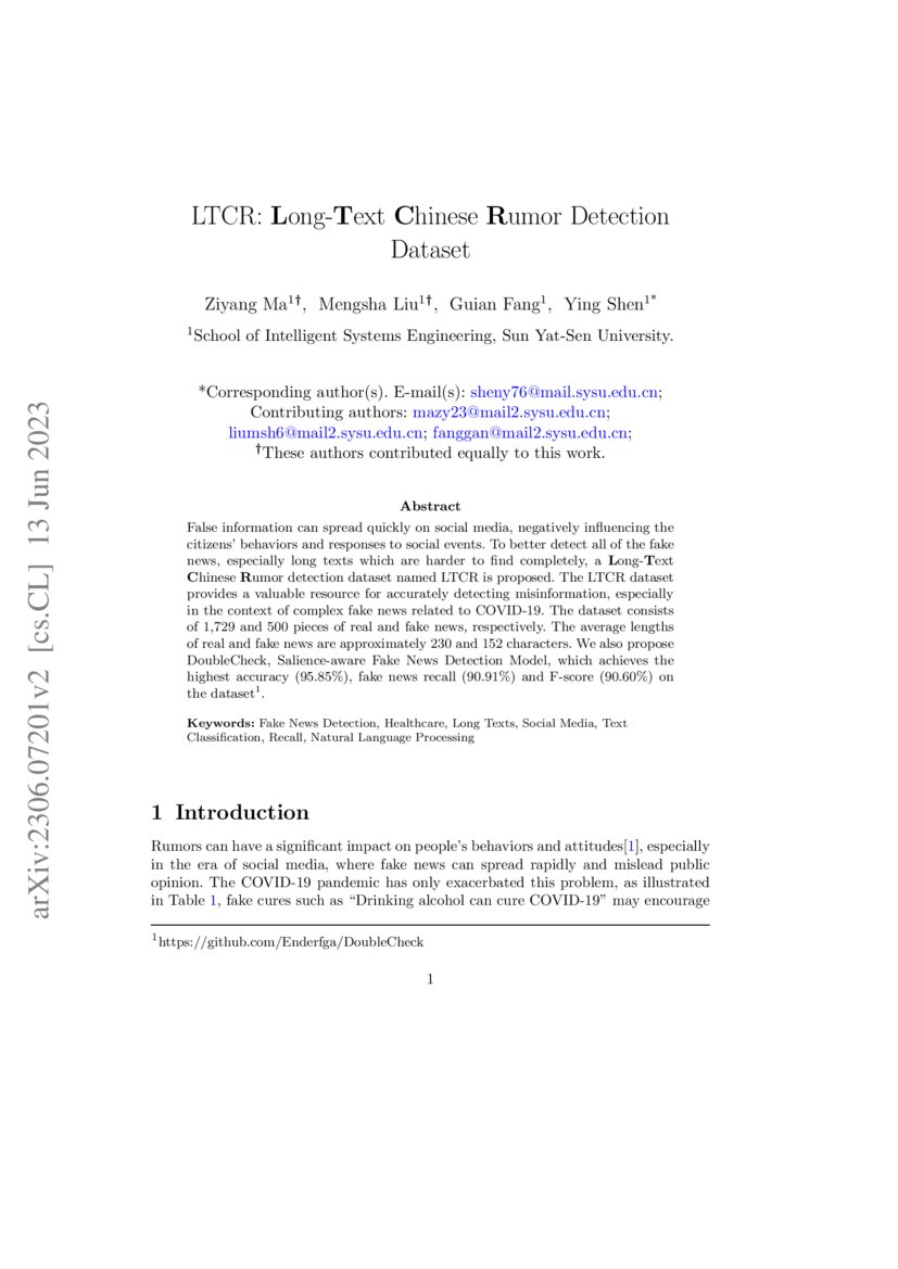 LTCR: Long-Text Chinese Rumor Detection Dataset | DeepAI