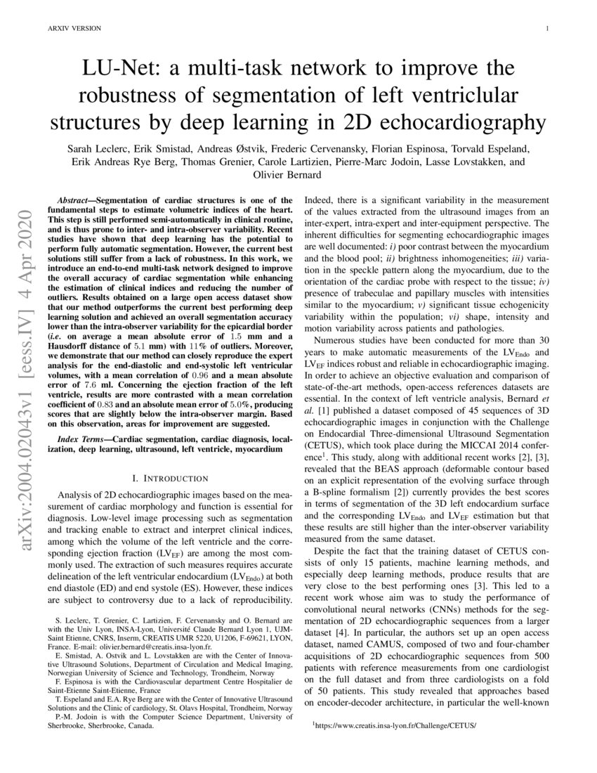 LU-Net: a multi-task network to improve the robustness of segmentation of left ventriclular ...