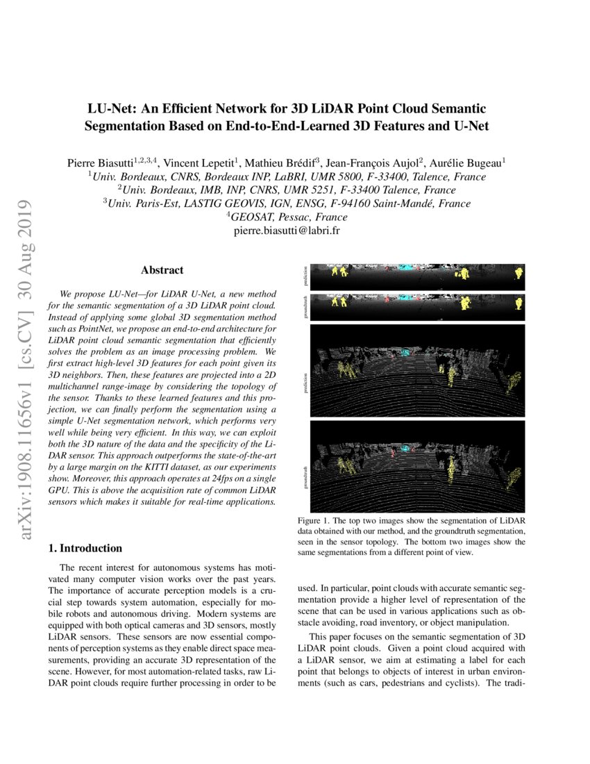 Lu Net An Efficient Network For 3d Lidar Point Cloud Semantic Segmentation Based On End To End