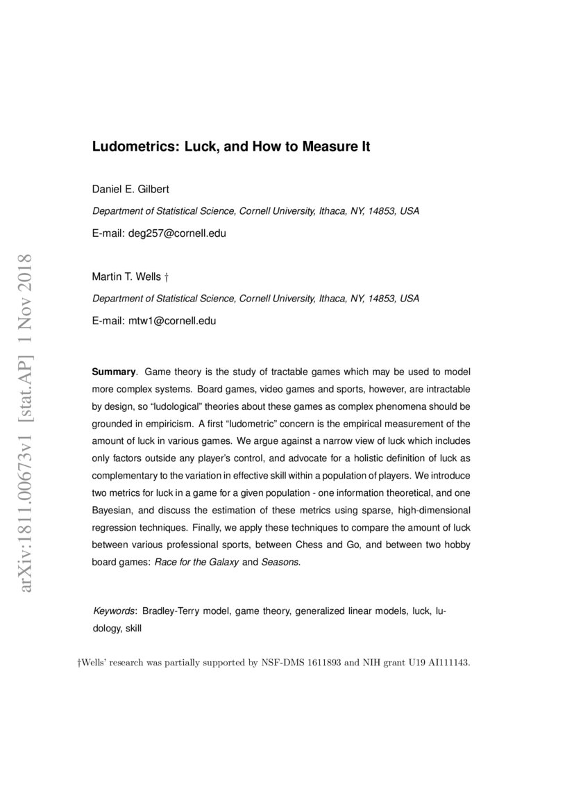 Ludometrics: Luck, and How to Measure It | DeepAI