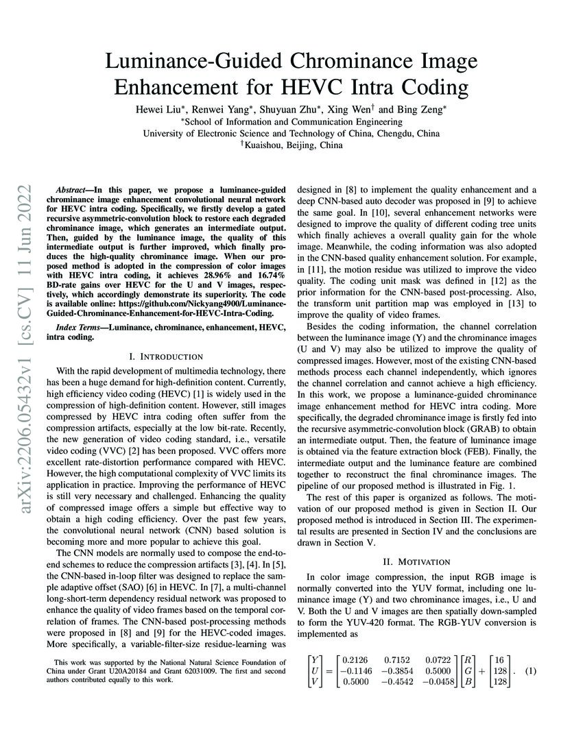 Luminance Guided Chrominance Image Enhancement For Hevc Intra Coding Deepai
