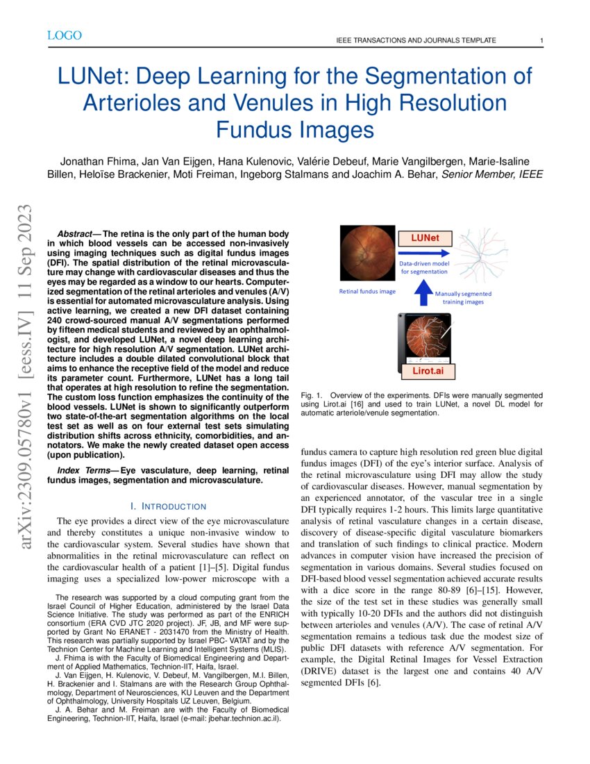 Lunet Deep Learning For The Segmentation Of Arterioles And Venules In