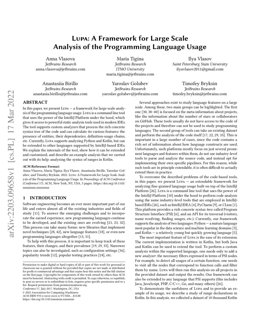 Lupa: A Framework for Large Scale Analysis of the Programming Language ...