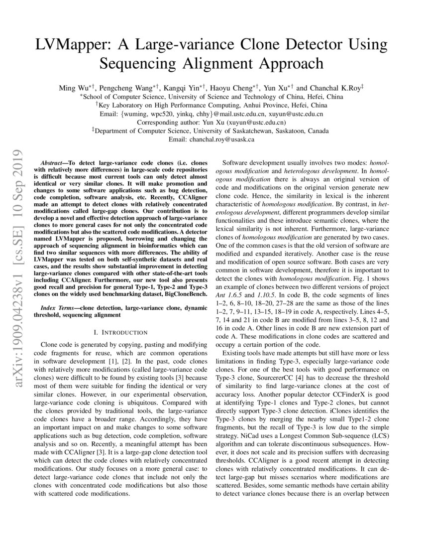 Lvmapper A Large Variance Clone Detector Using Sequencing Alignment