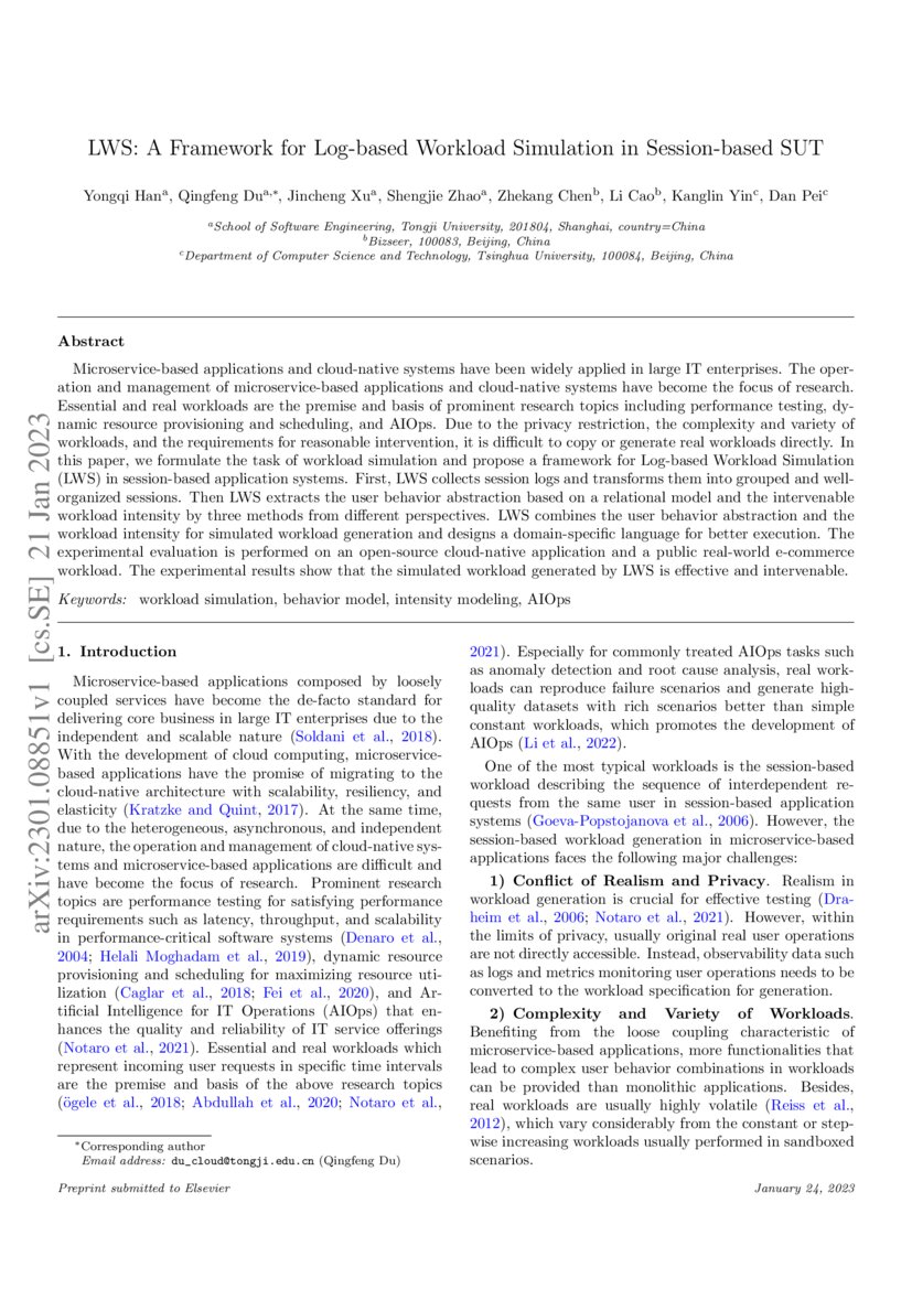 LWS: A Framework for Log-based Workload Simulation in Session-based SUT | DeepAI