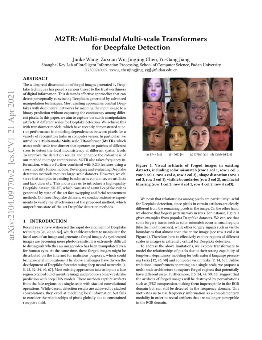 M2TR: Multi-modal Multi-scale Transformers for Deepfake Detection | DeepAI