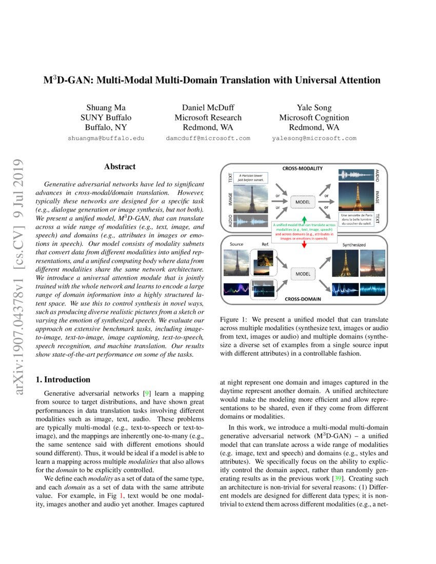 M3D-GAN: Multi-Modal Multi-Domain Translation with Universal Attention | DeepAI