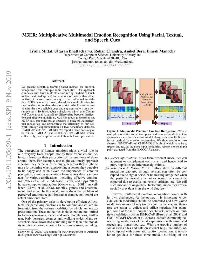 M3er Multiplicative Multimodal Emotion Recognition Using Facial