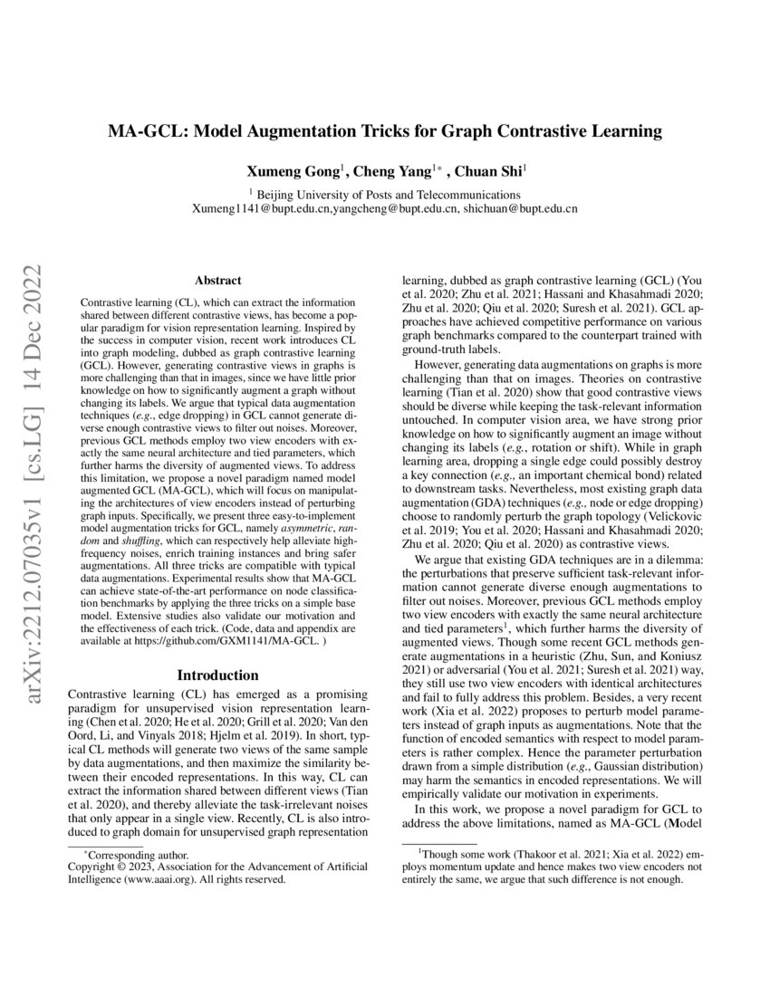 MA-GCL: Model Augmentation Tricks for Graph Contrastive Learning | DeepAI