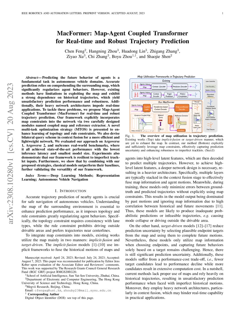 MacFormer: Map-Agent Coupled Transformer for Real-time and Robust Trajectory Prediction | DeepAI
