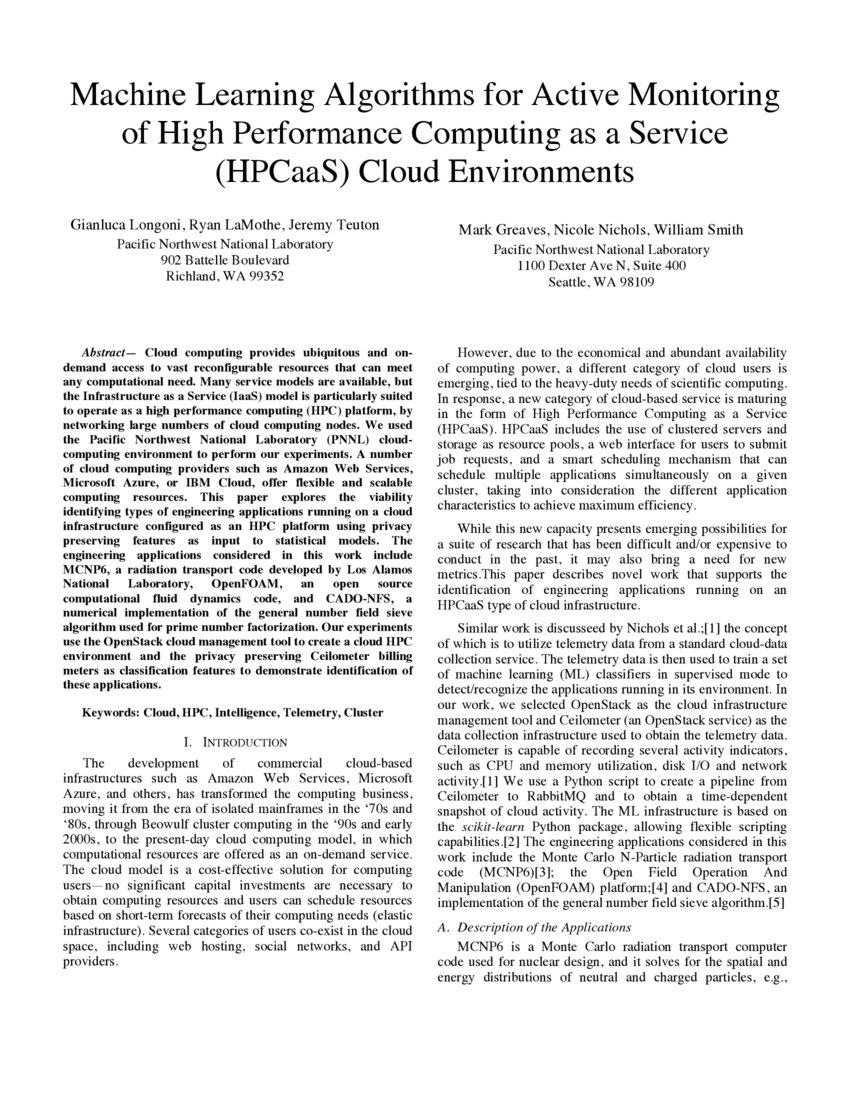 Machine Learning Algorithms for Active Monitoring of High Performance ...