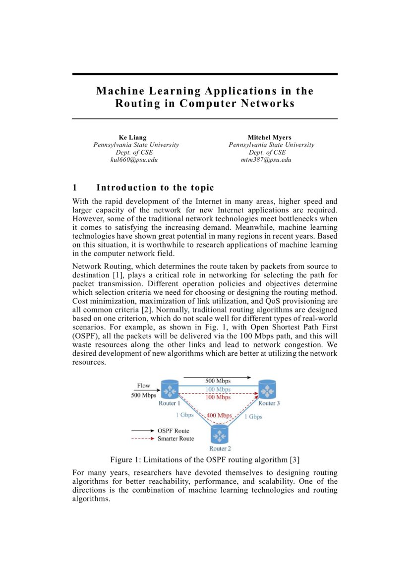Machine Learning Applications In The Routing In Computer Networks Deepai