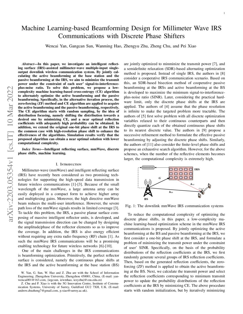 Machine Learning-based Beamforming Design for Millimeter Wave IRS Communications with Discrete ...