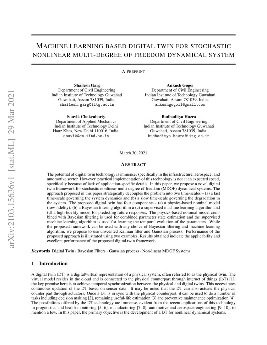 Machine Learning Based Digital Twin For Stochastic Nonlinear Multi Degree Of Freedom Dynamical