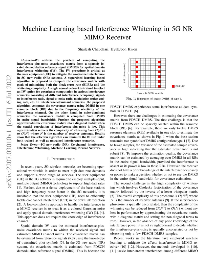 Machine Learning Based Interference Whitening In 5g Nr Mimo Receiver Deepai 