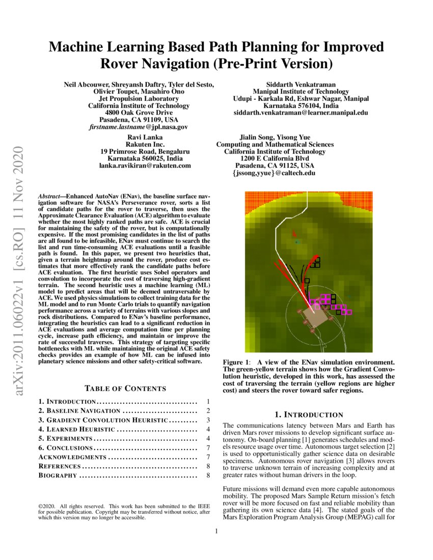 Machine Learning Based Path Planning for Improved Rover Navigation (Pre ...
