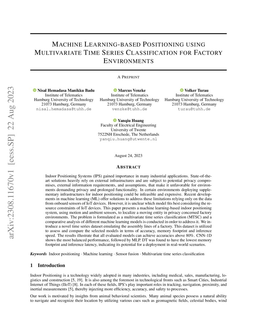 Machine Learning-based Positioning using Multivariate Time Series ... Machine Learning-based Positioning using Multivariate Time Series ...