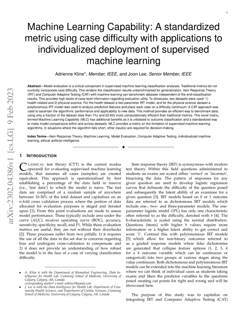 Machine Learning Capability A Standardized Metric Using Case Difficulty With Applications To