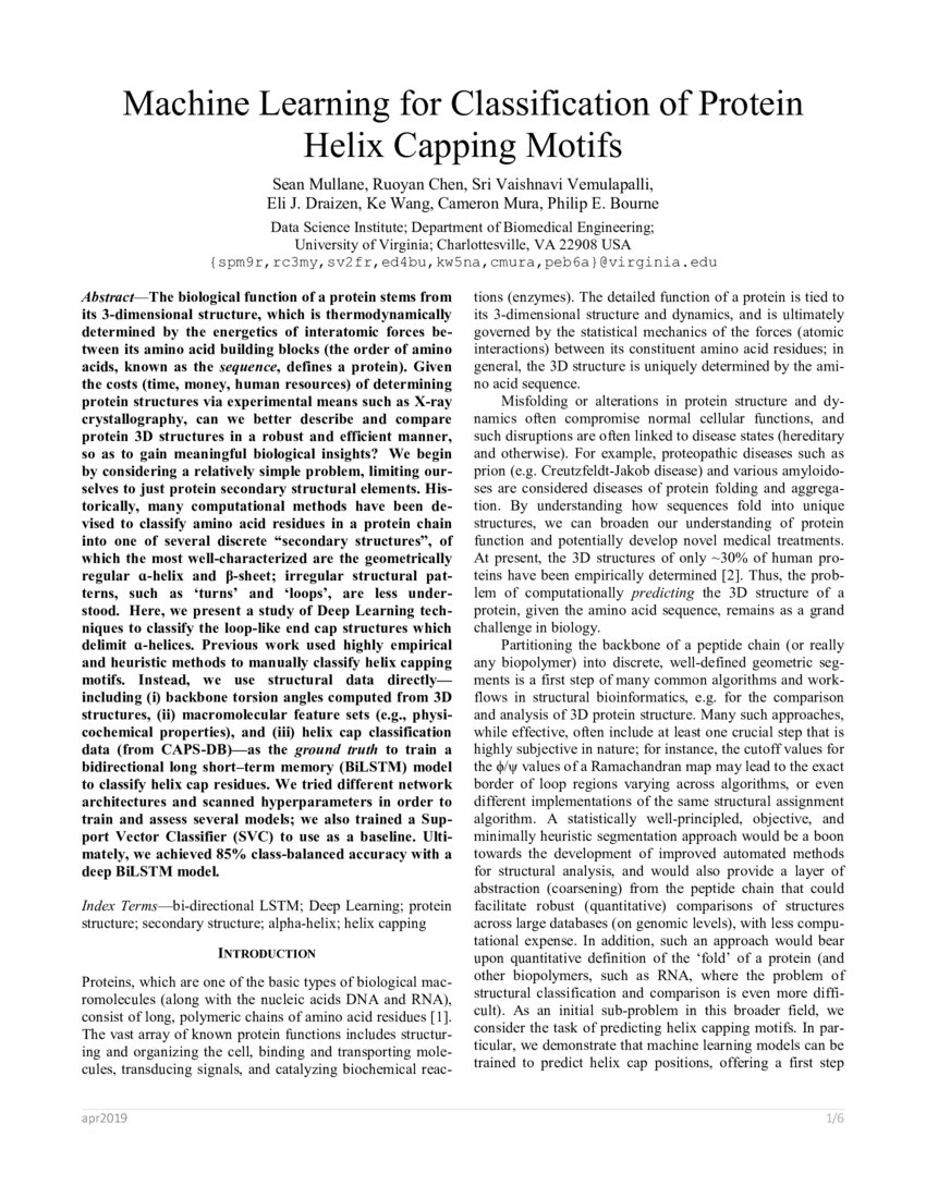 Machine Learning for Classification of Protein Helix Capping Motifs ...