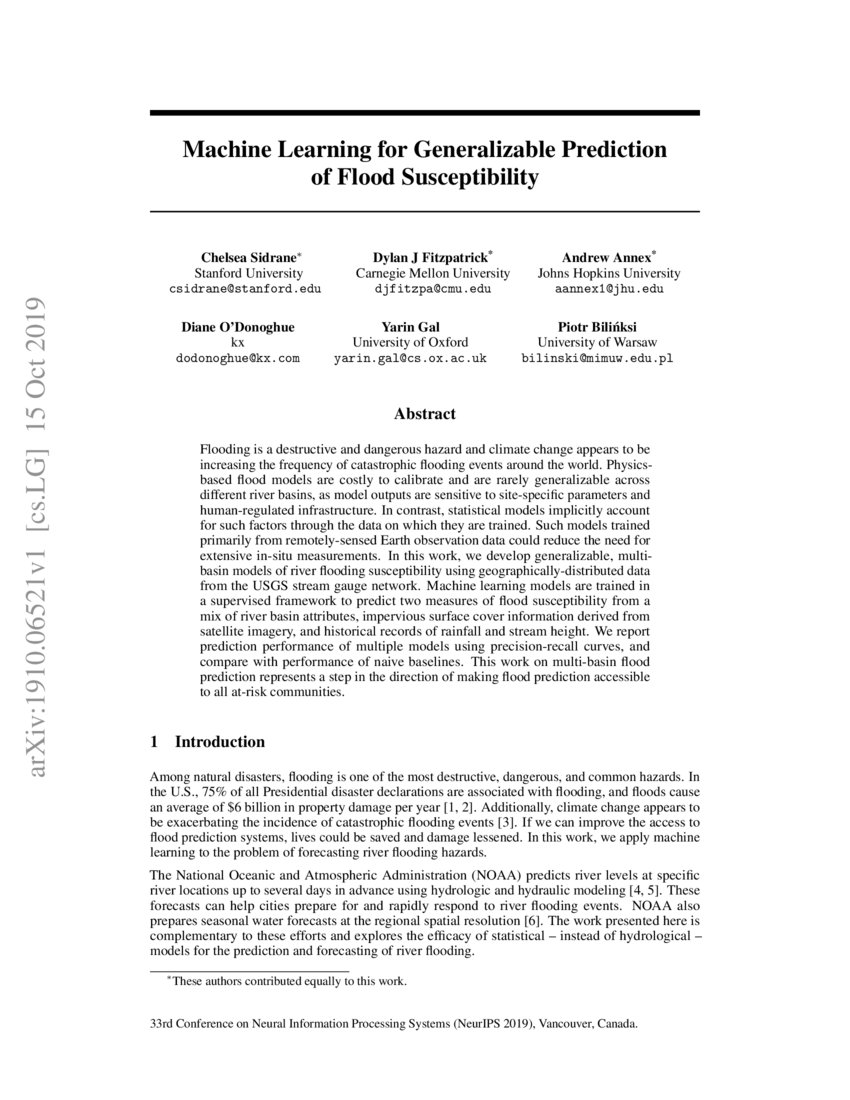 Machine Learning for Generalizable Prediction of Flood Susceptibility | DeepAI