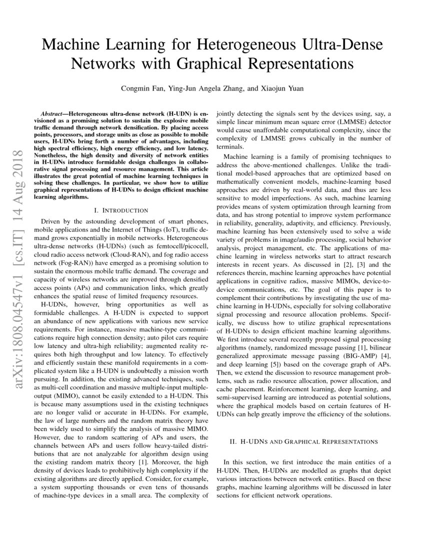 Machine Learning for Heterogeneous Ultra-Dense Networks with Graphical Representations | DeepAI