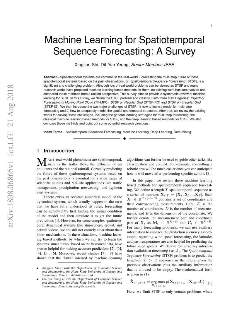 Machine Learning For Spatiotemporal Sequence Forecasting A Survey Deepai