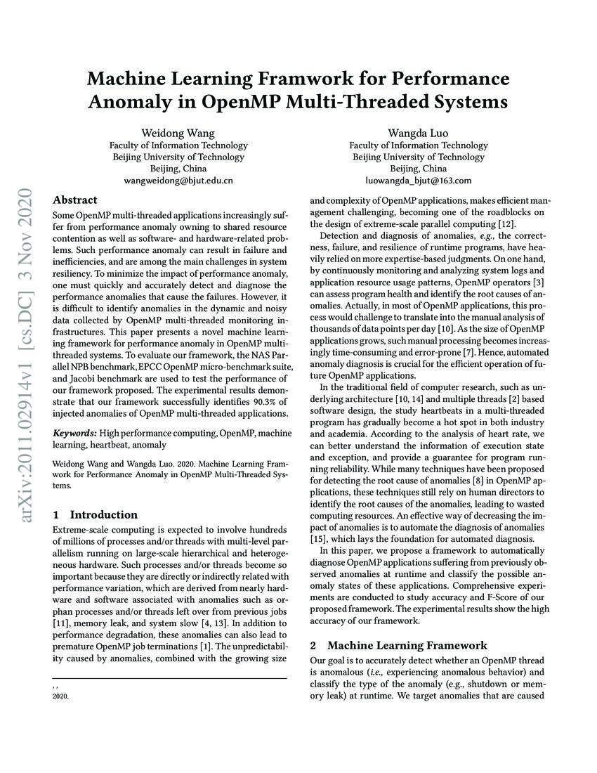 Machine Learning Framwork for Performance Anomaly in OpenMP Multi ...