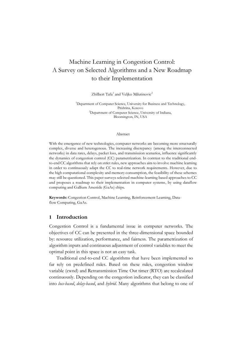 Machine Learning In Congestion Control A Survey On Selected Algorithms And A New Roadmap To