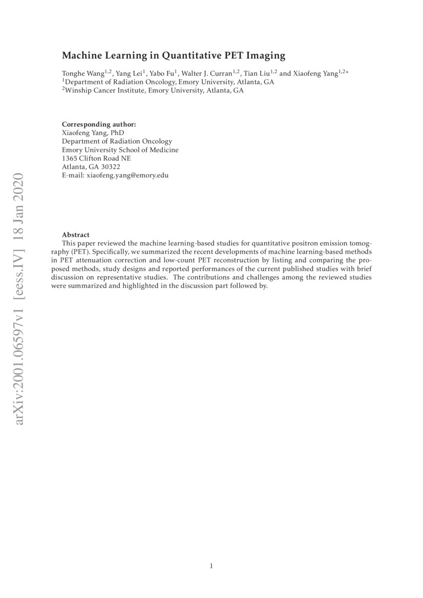 Machine Learning in Quantitative PET Imaging | DeepAI