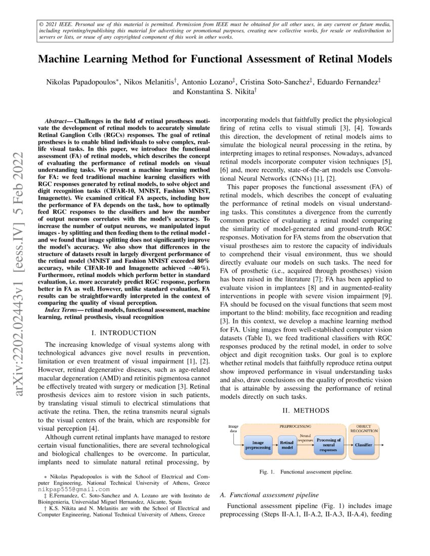 Machine Learning Method for Functional Assessment of Retinal Models ...