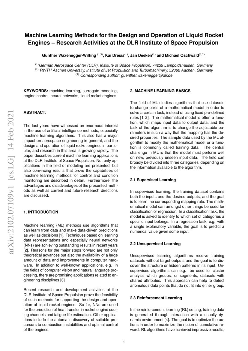 Machine Learning Methods for the Design and Operation of Liquid Rocket ...
