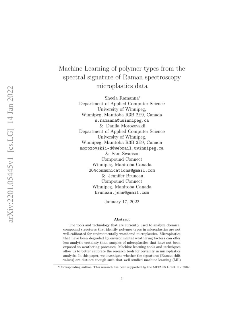 Machine Learning Of Polymer Types From The Spectral Signature Of Raman