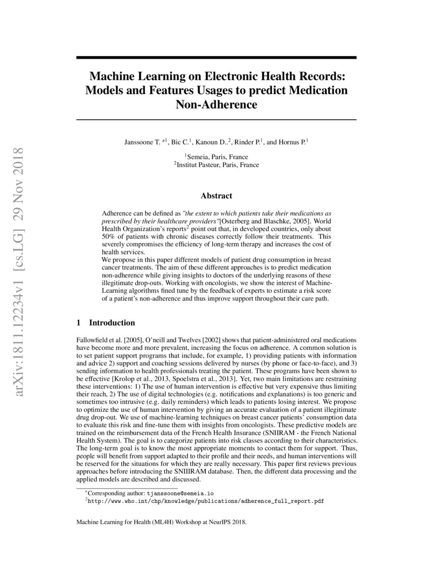 Machine Learning On Electronic Health Records Models And Features Usages To Predict Medication