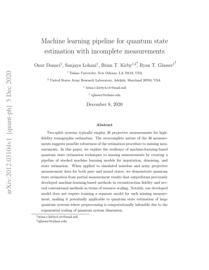 Machine learning pipeline for quantum state estimation with incomplete ...