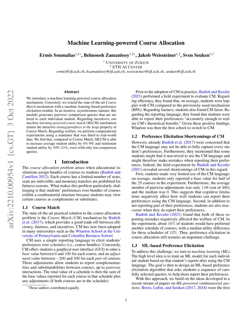 Machine Learning-powered Course Allocation | DeepAI