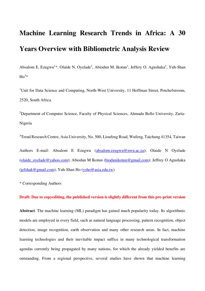 Machine Learning Research Trends in Africa: A 30 Years Overview with ...