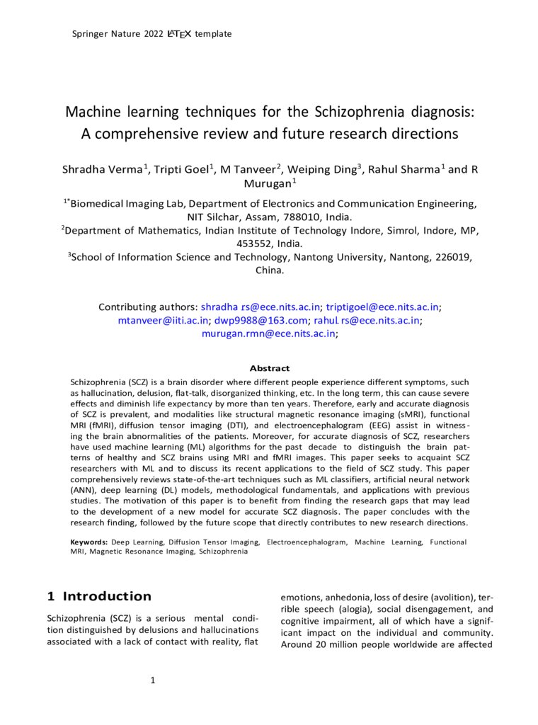Machine learning techniques for the Schizophrenia diagnosis: A comprehensive review and future ...