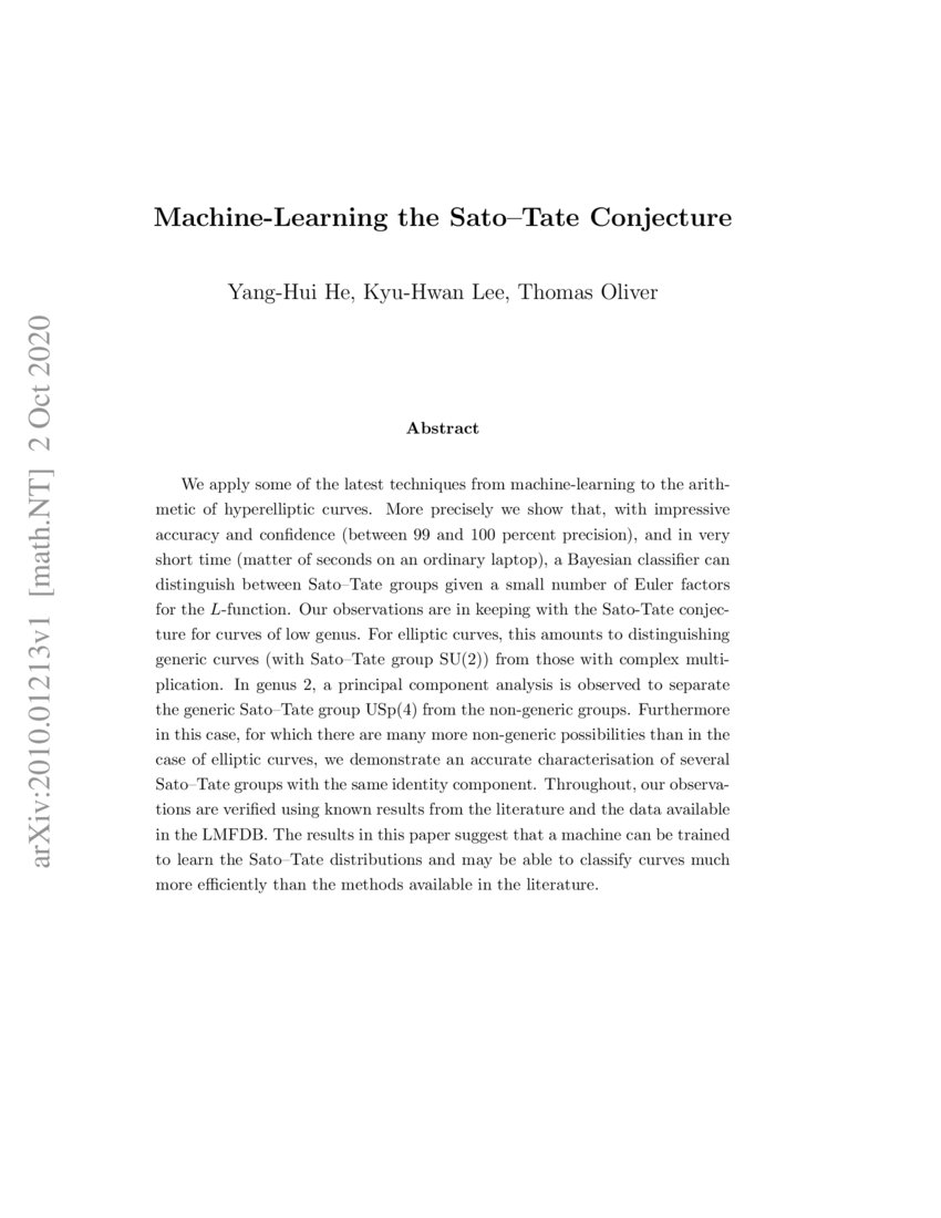 Machine-Learning the Sato–Tate Conjecture | DeepAI