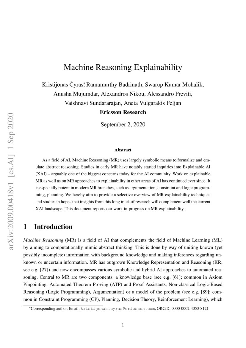 Machine Reasoning Explainability | DeepAI