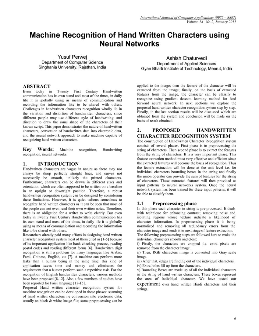 Machine Recognition Of Hand Written Characters Using Neural Networks