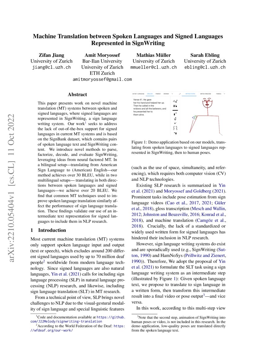 Machine Translation between Spoken Languages and Signed Languages Represented in SignWriting ...