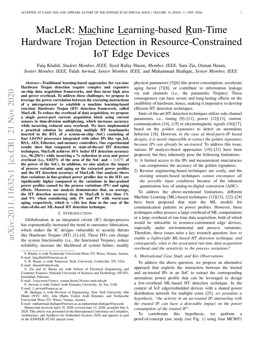 MacLeR: Machine Learning-based Run-Time Hardware Trojan Detection in ... MacLeR: Machine Learning-based Run-Time Hardware Trojan Detection in ...
