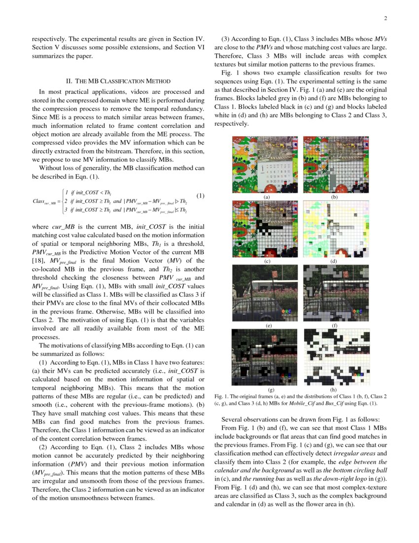 Macroblock Classification Method for Video Applications Involving Motions | DeepAI