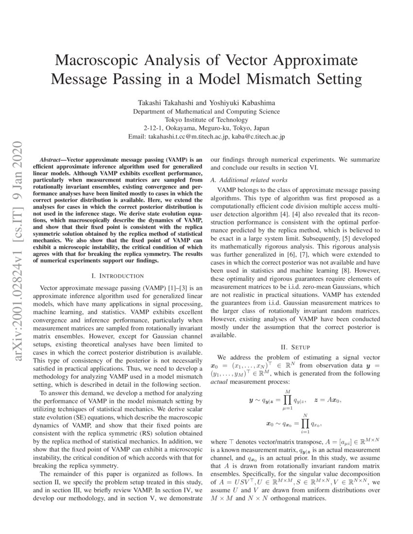 Macroscopic Analysis Of Vector Approximate Message Passing In A Model